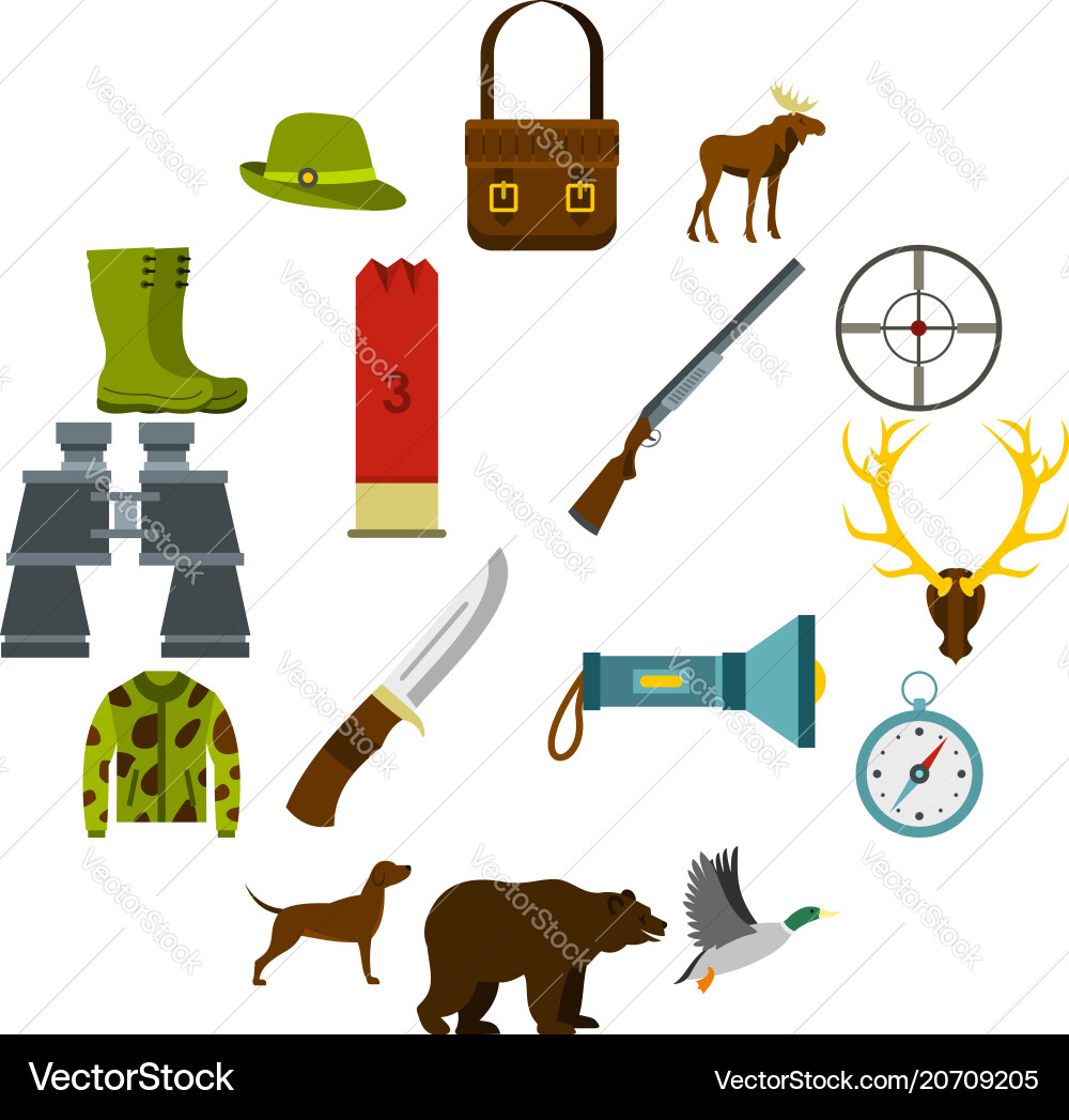 Hunting icons set in flat style Royalty Free Vector Image