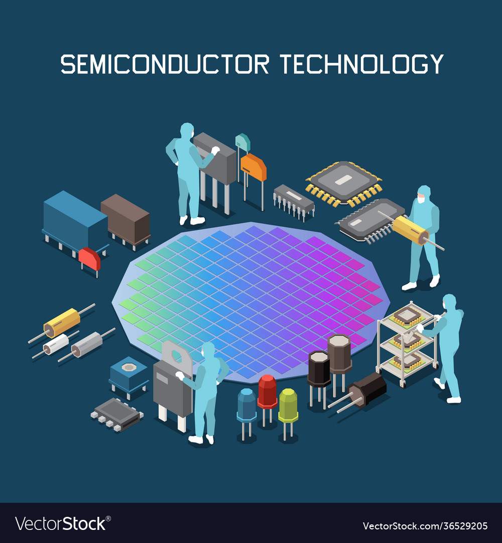Isometric semiconductor technology composition Vector Image