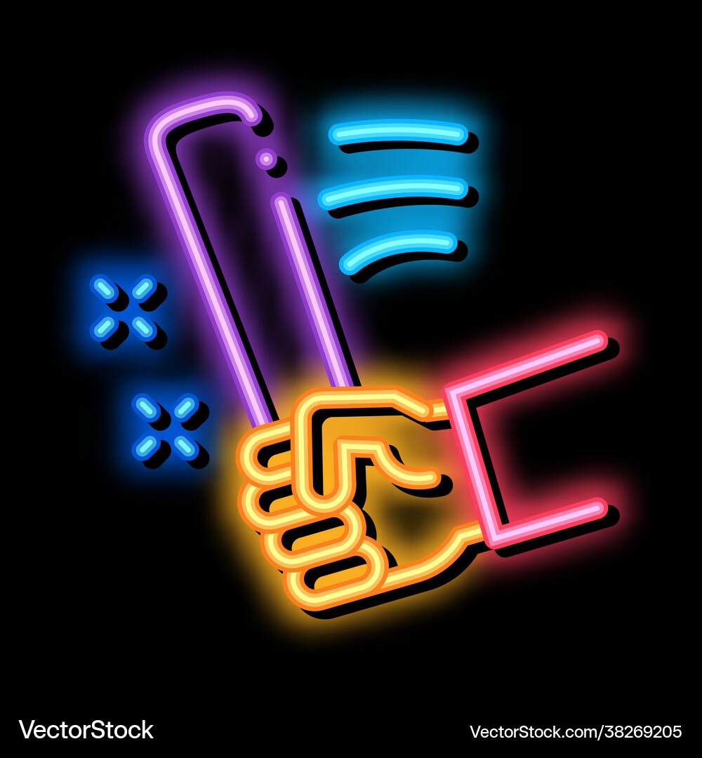 Man hand with bat neon glow icon Royalty Free Vector Image