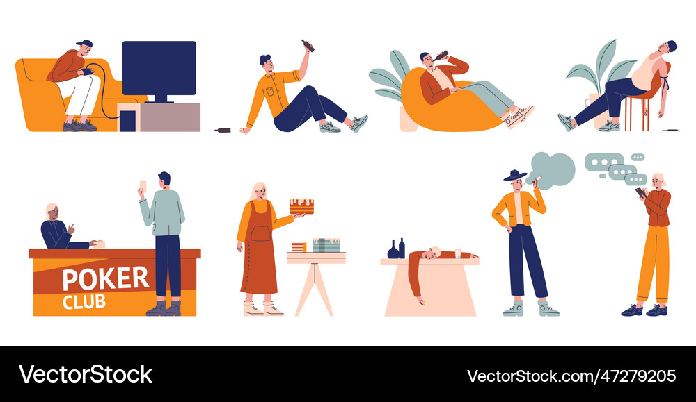 People with addictions different harmful habits Vector Image