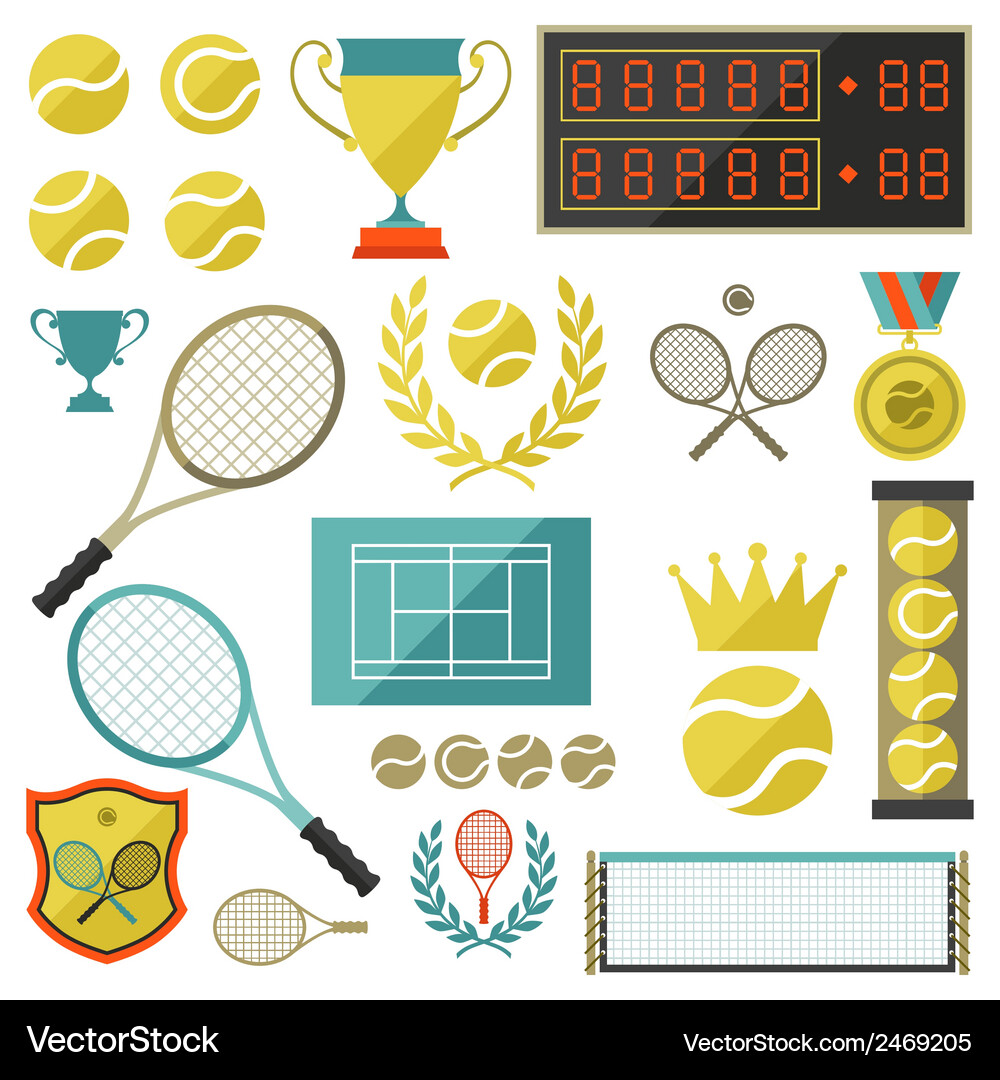 Tennis icon set in flat design style Royalty Free Vector