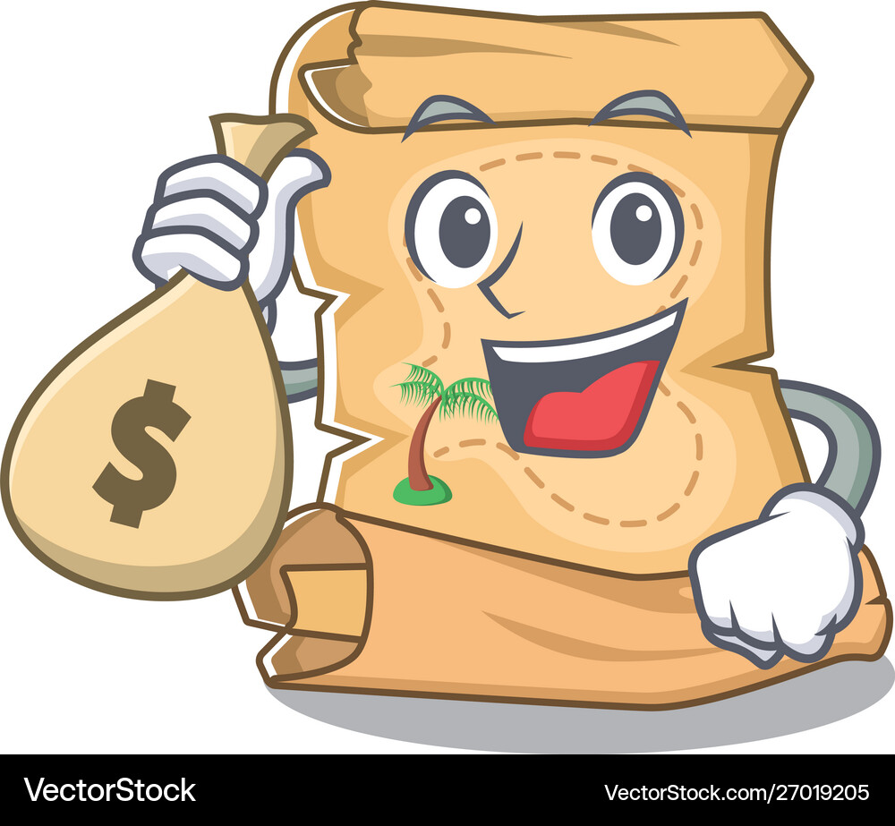 With money bag treasure map in character shape Vector Image