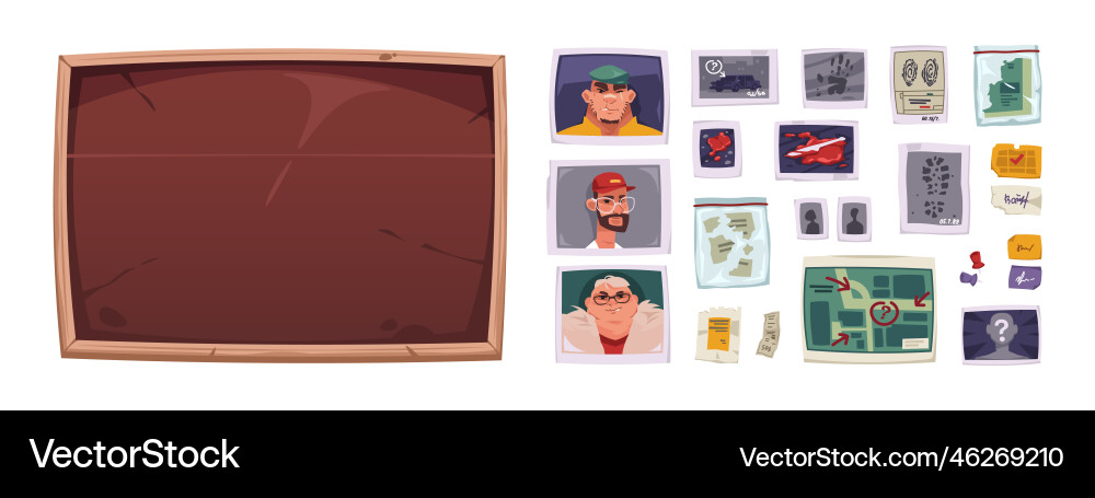 Detective board elements police wall pinboard Vector Image