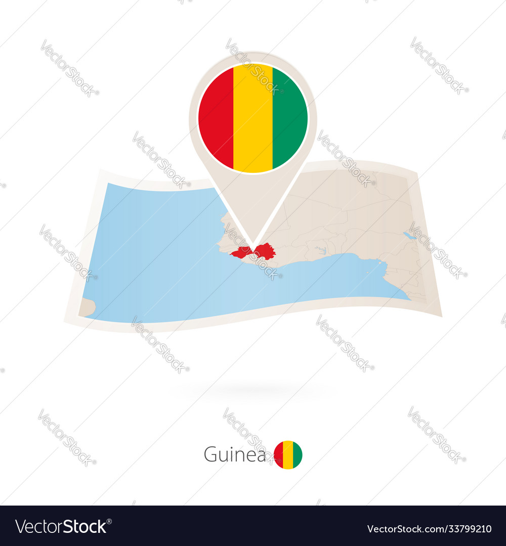 Folded paper map guinea with flag pin guinea Vector Image
