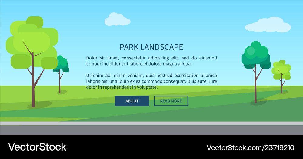 Park landscape web banner with green lawn Vector Image