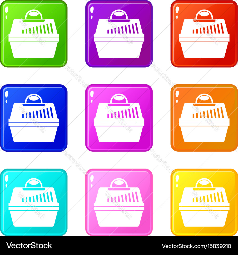Portable cage for pets icons 9 set Royalty Free Vector Image