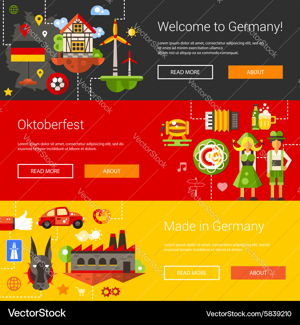 Set of flat design flyers headers with Germany Vector Image