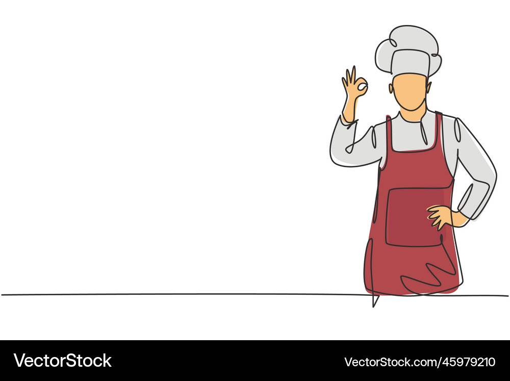 Single one line drawing of chef with gestures Vector Image