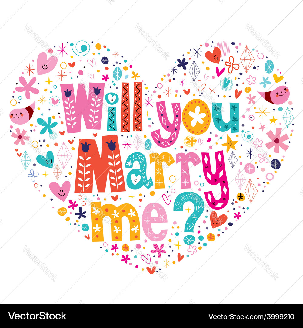 Will you Marry me heart shaped typography Vector Image