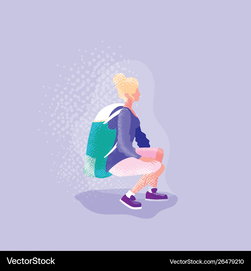 Woman traveler with backpack seated Royalty Free Vector