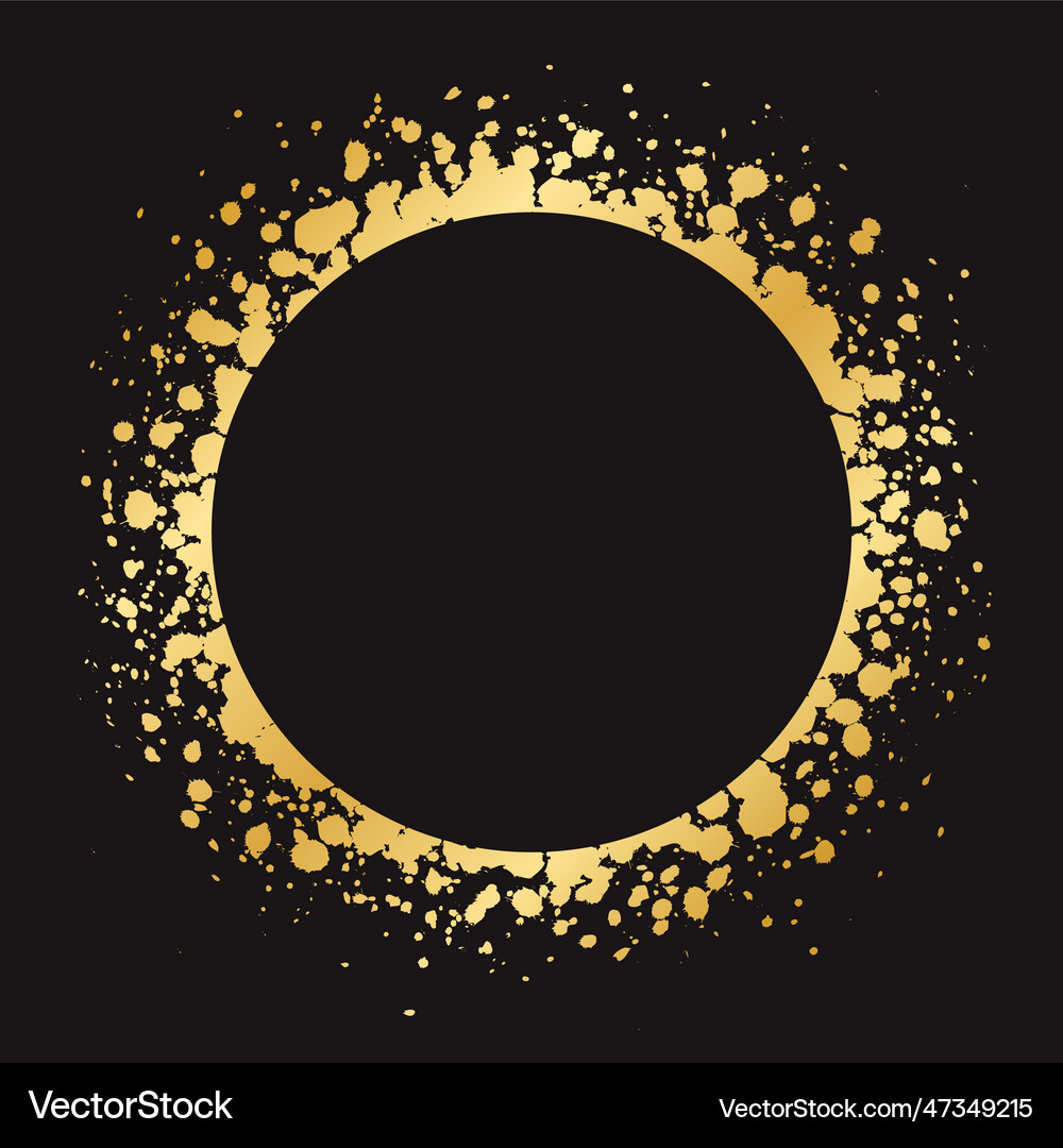 Abstract round gold ink splatter frame golden Vector Image
