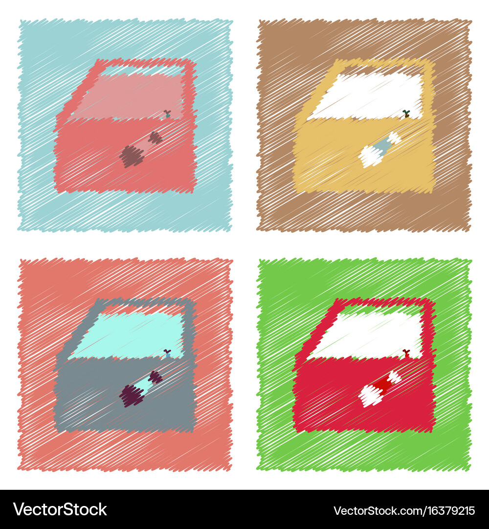 Flat icon design collection car door in hatching Vector Image