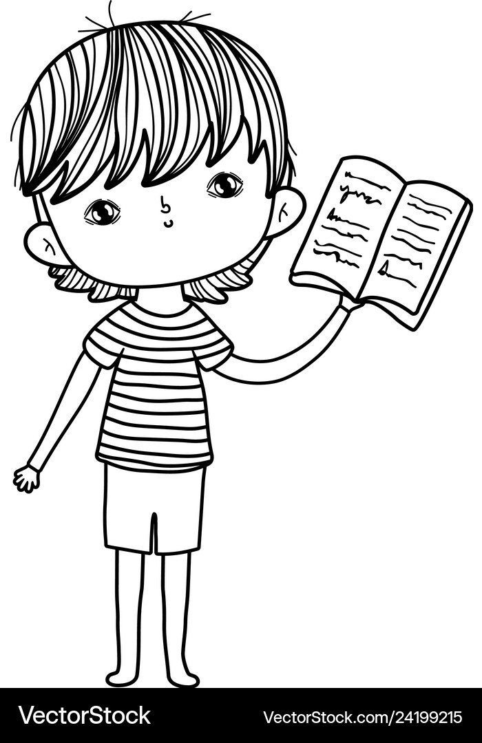 Happy little boy reading book Royalty Free Vector Image