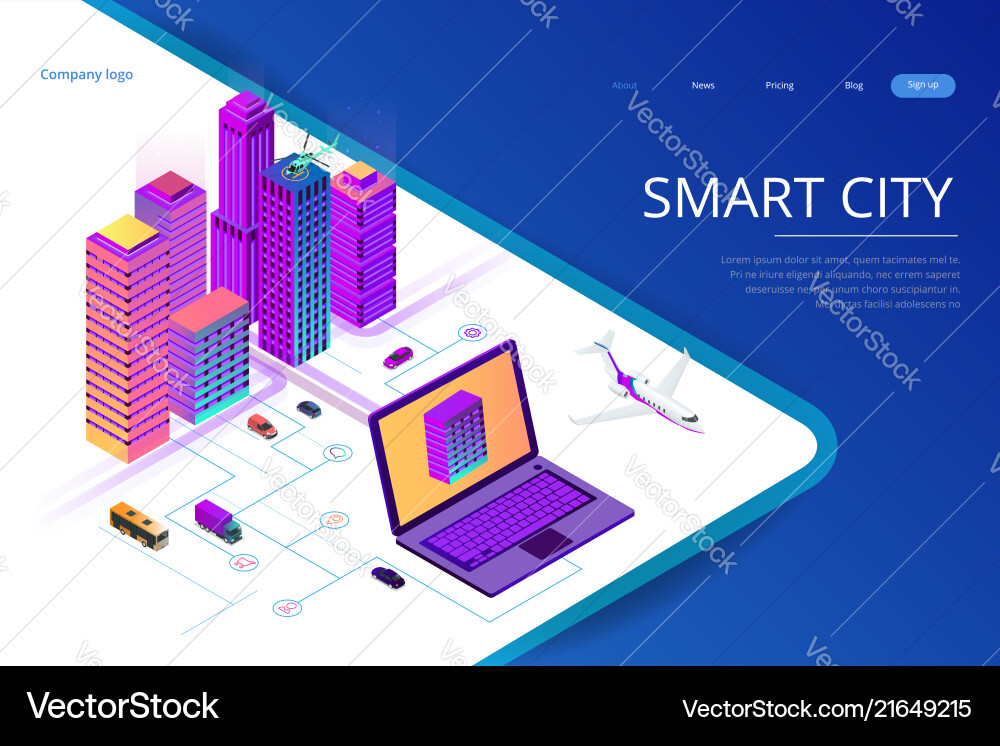 Isometric modern city concept website template Vector Image