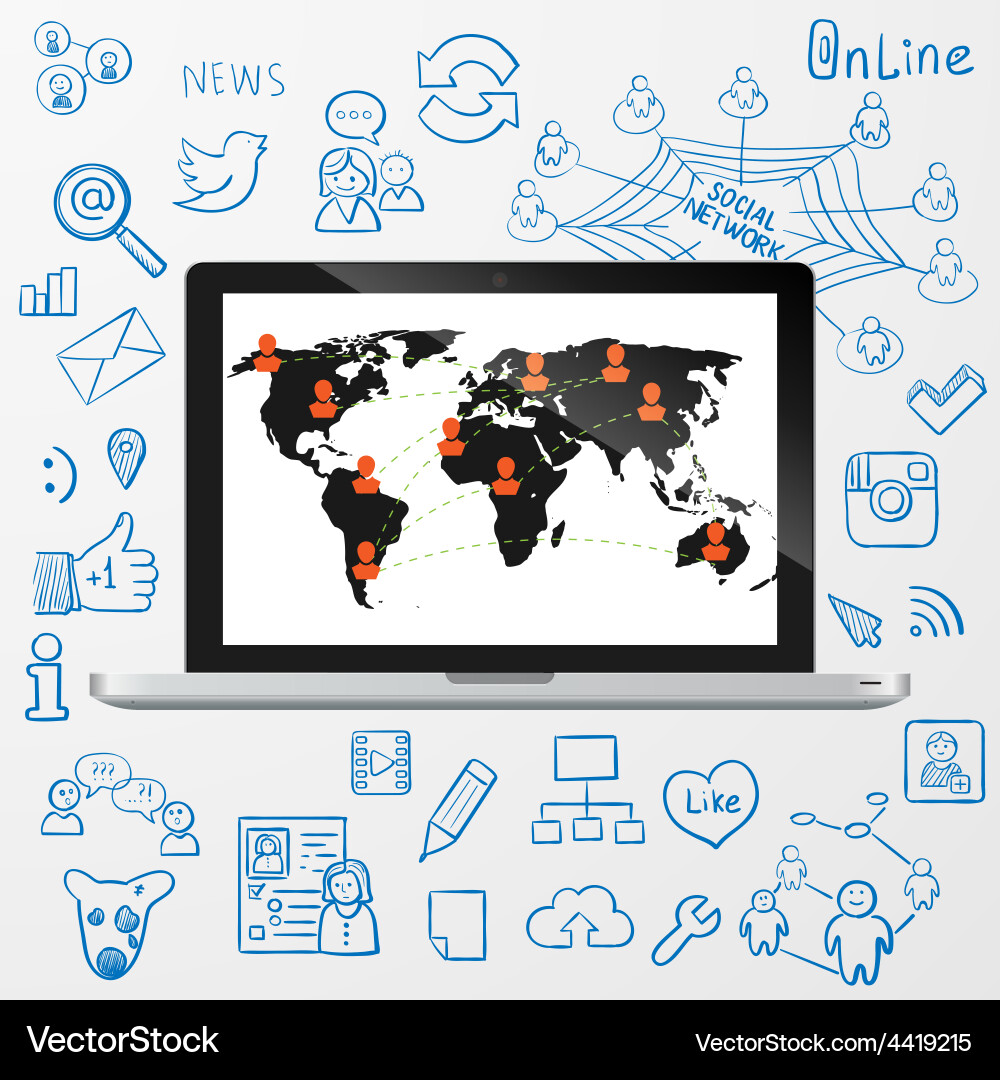 Laptop social media design Royalty Free Vector Image