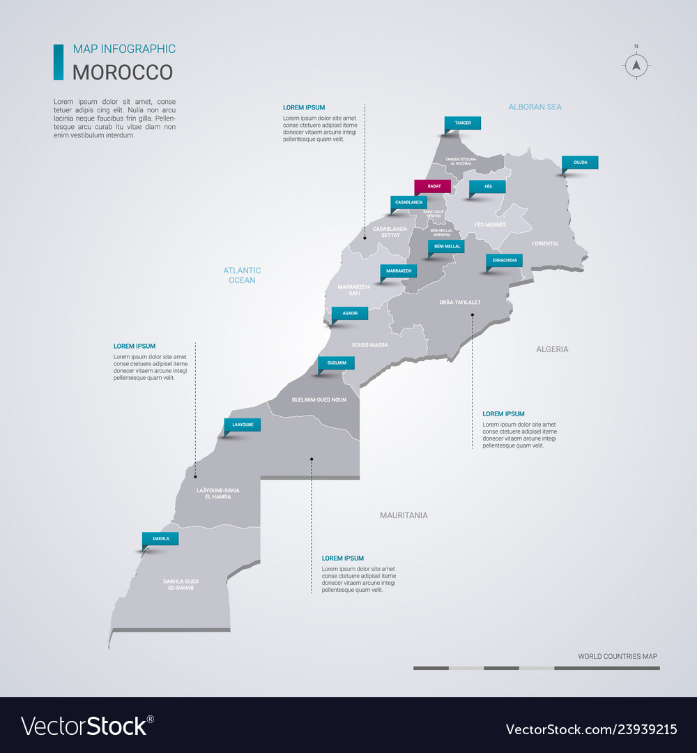 Morocco map with infographic elements pointer Vector Image