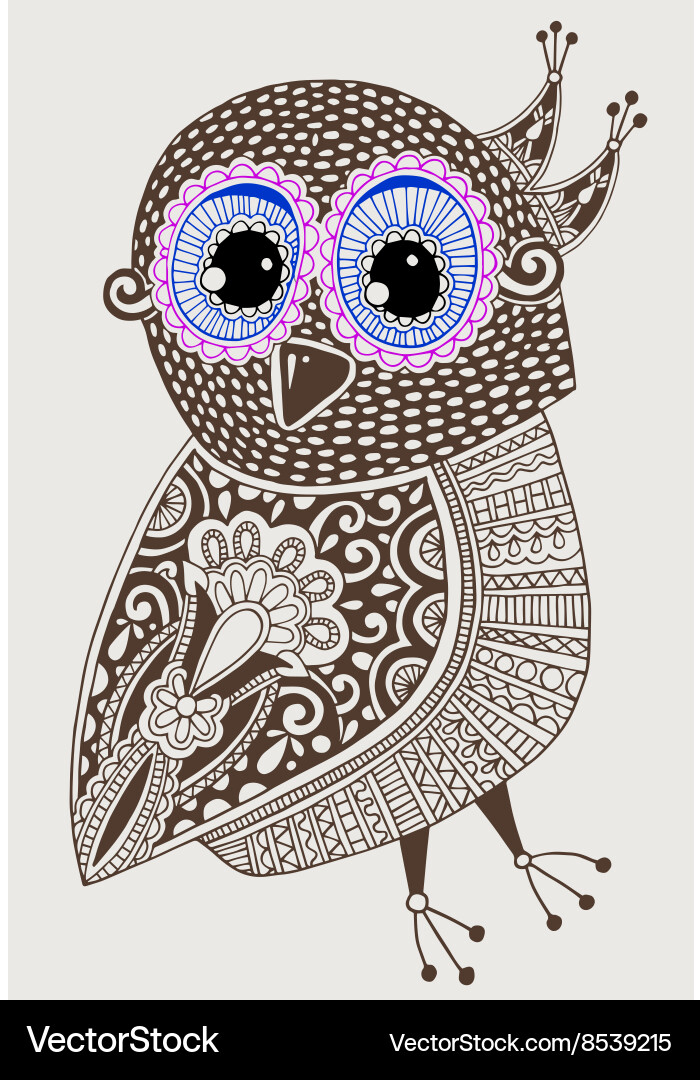Original ethnic decorative owl ink hand drawing Vector Image