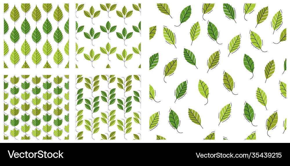 Stylish cartoon leaves seamless pattern set Vector Image