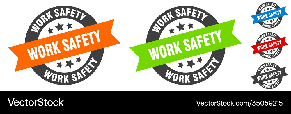 Work safety stamp round ribbon Royalty Free Vector Image