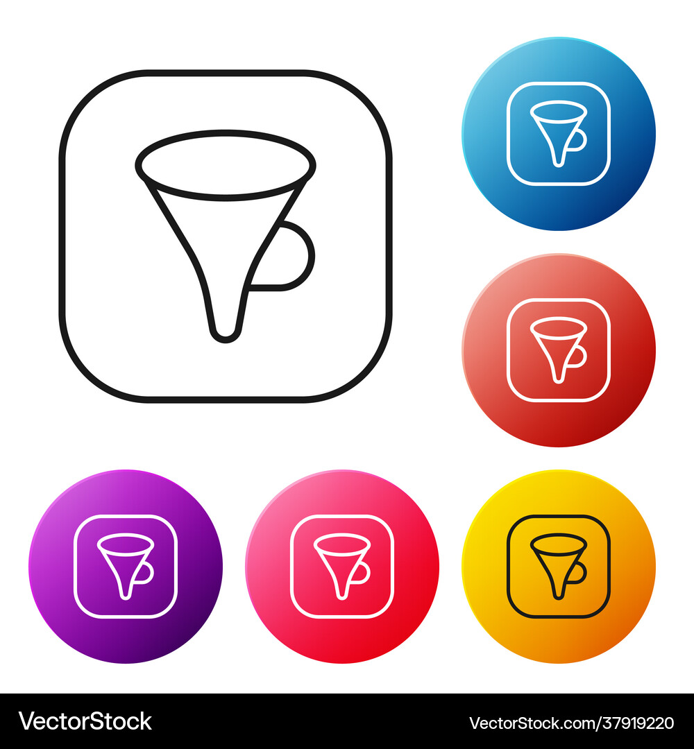 Black line funnel or filter icon isolated on white