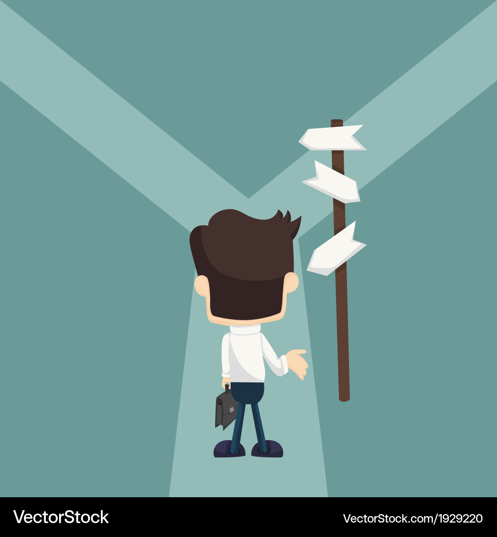 Businessman do not know where to go Royalty Free Vector