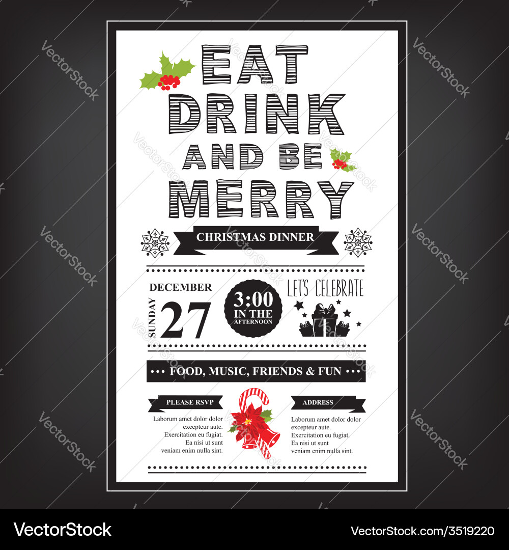 Christmas restaurant and party menu invitation Vector Image