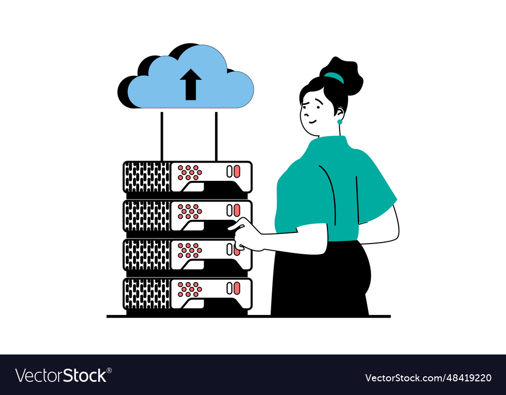 Cloud computing concept with people scene in flat Vector Image
