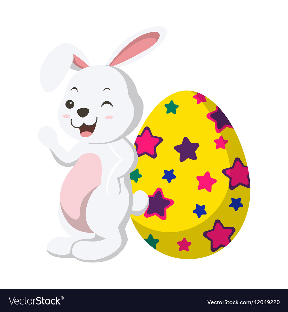 Cute little white bunny with easter egg Royalty Free Vector