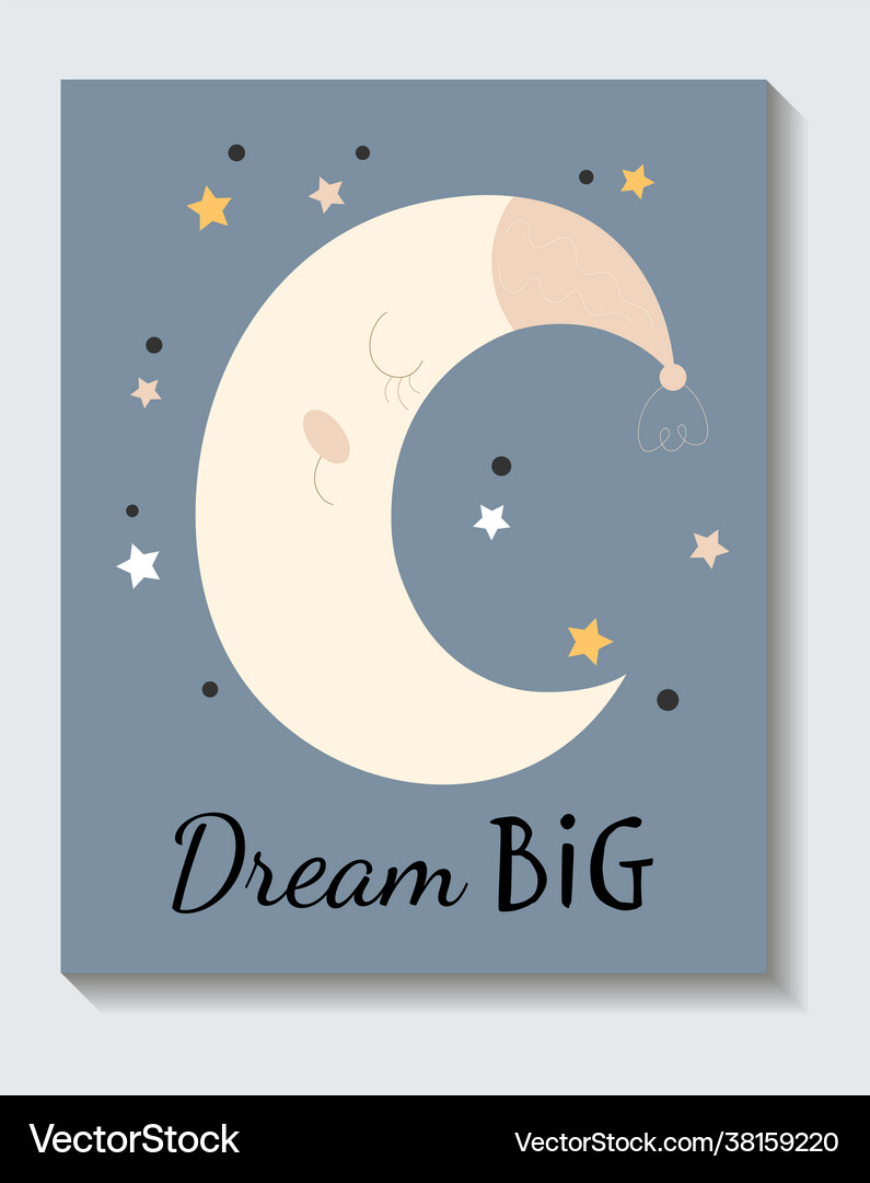 Cute sticker sleeping moon with dream big Vector Image