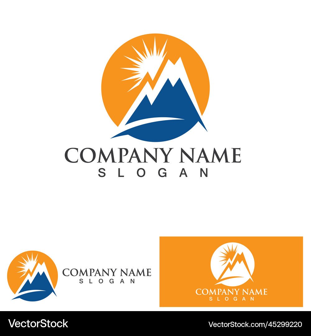 Isolated round sunset logo mountains silhouette Vector Image