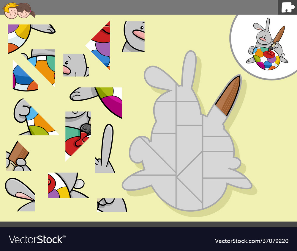 Jigsaw puzzle game with easter bunny character Vector Image