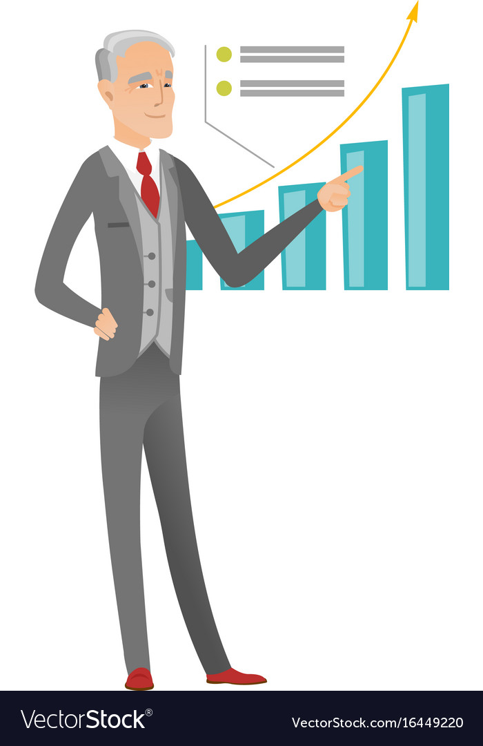 Senior caucasian businessman pointing at chart Vector Image