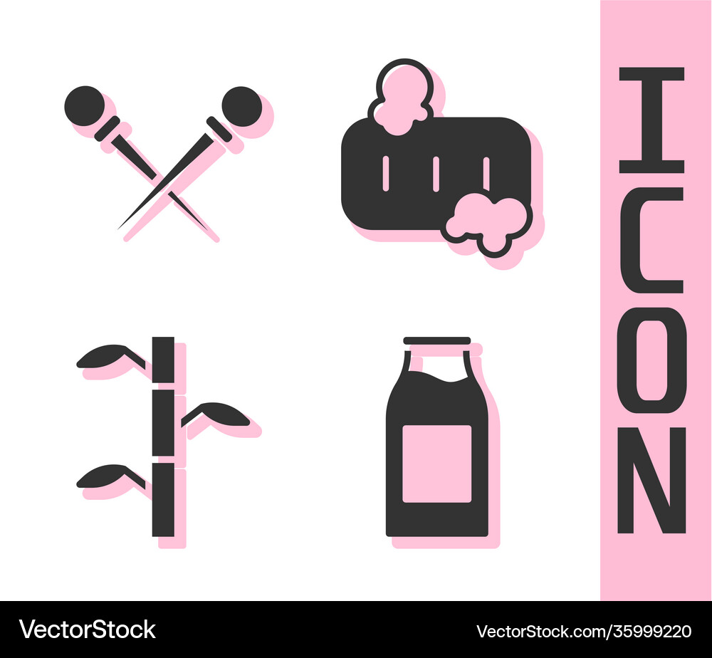 Set bottle with milk knitting needles bamboo Vector Image