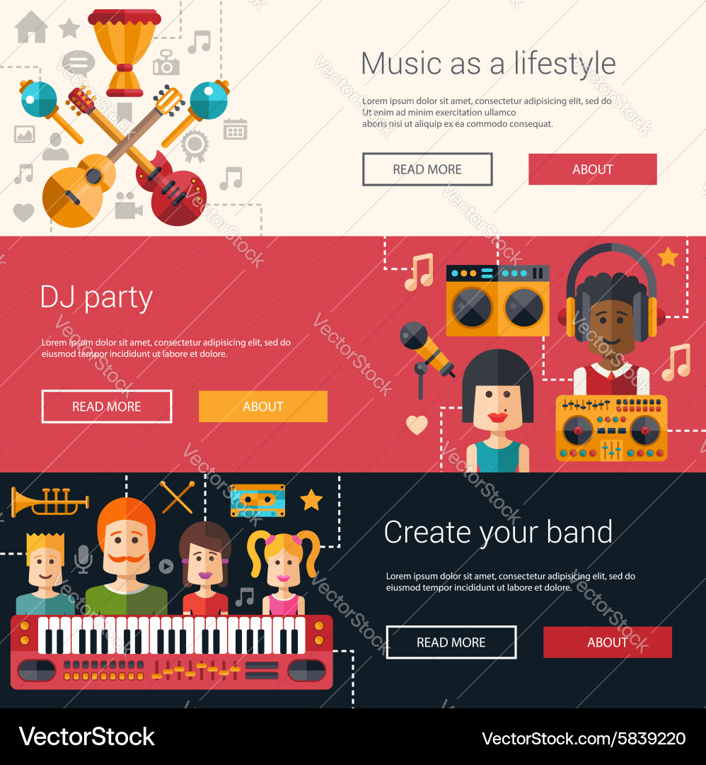 Set music flat modern banners Royalty Free Vector Image