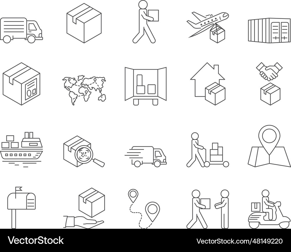 Shipping and delivery icons set editable stroke Vector Image