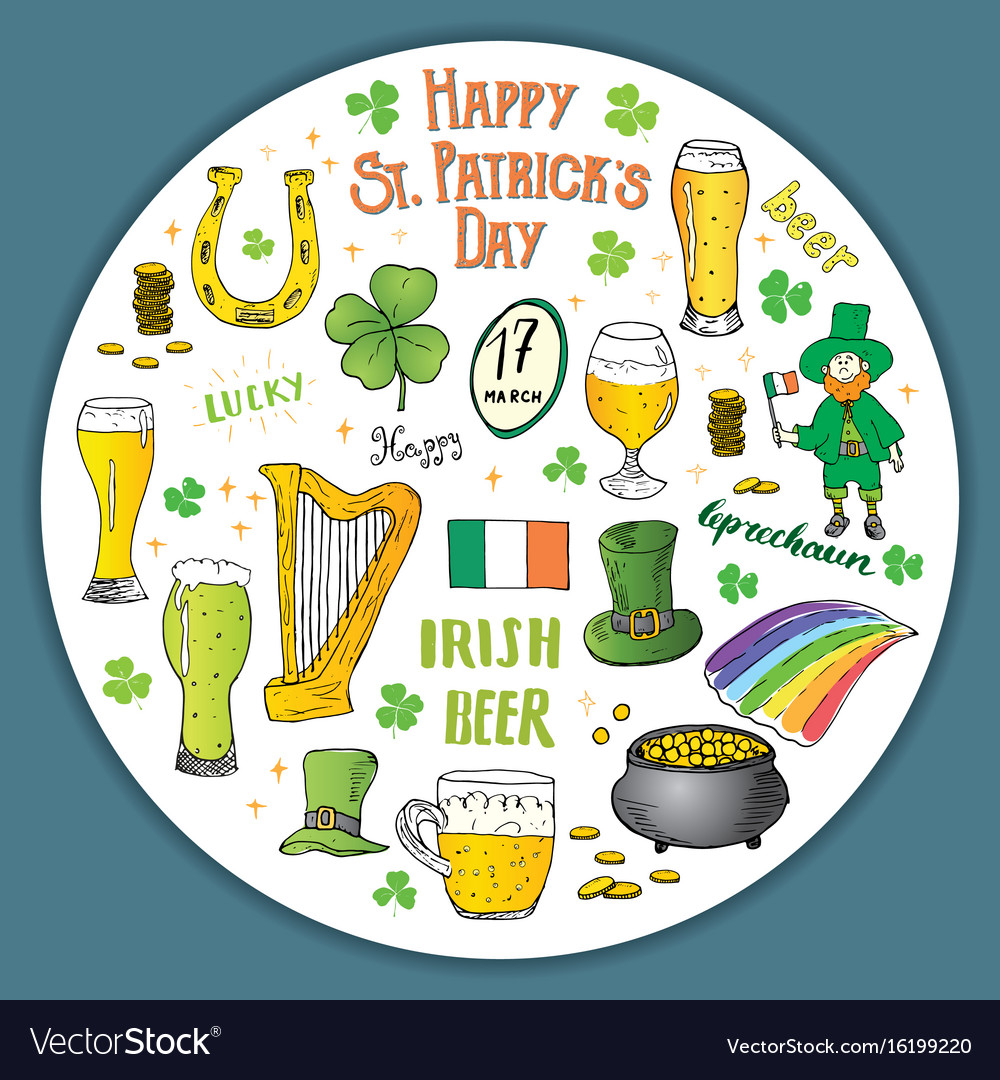 St patricks day hand drawn doodle set Royalty Free Vector