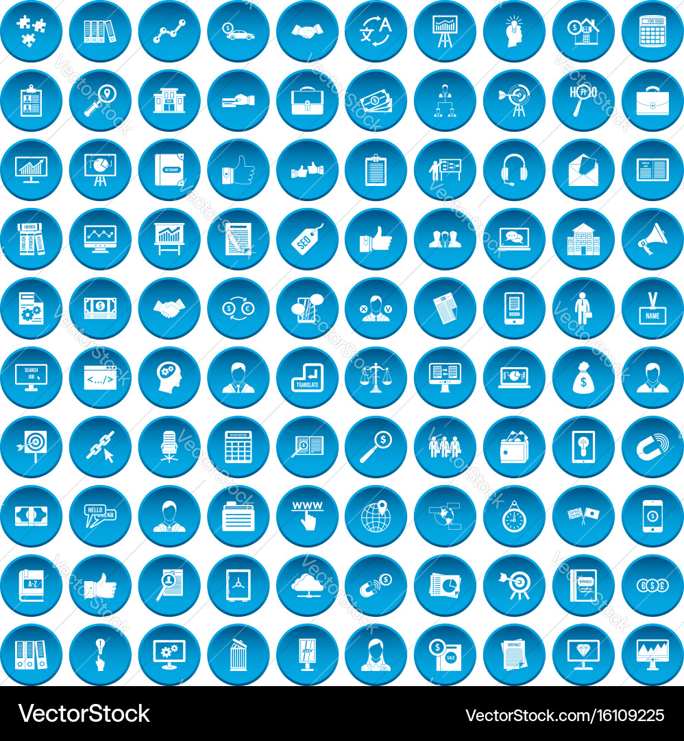 100 business training icons set blue Royalty Free Vector