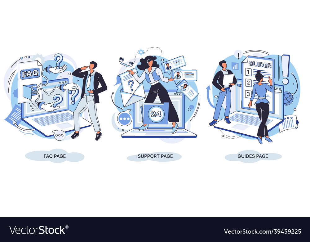 Faq website banner set support page guides Vector Image