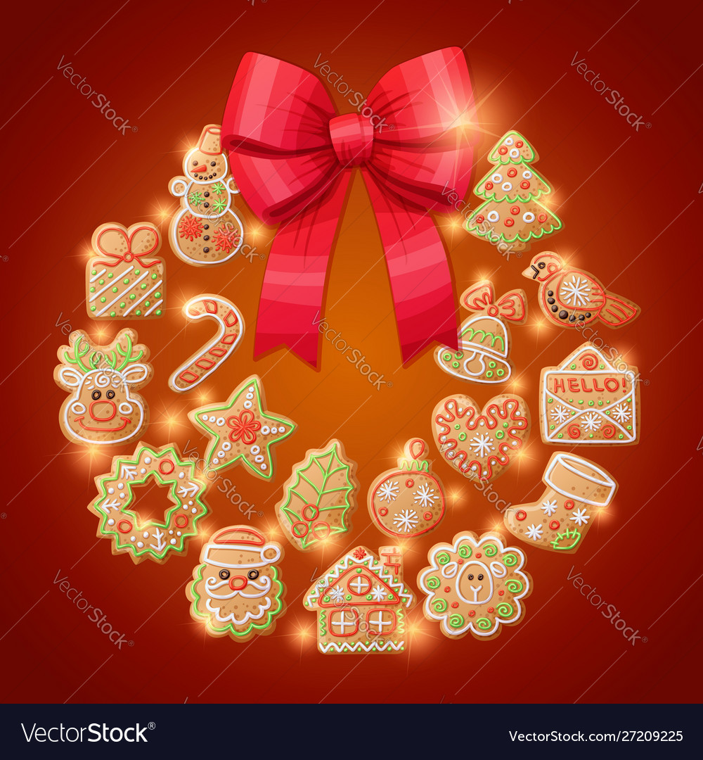 Ginger cookies christmas wreath decorative Vector Image
