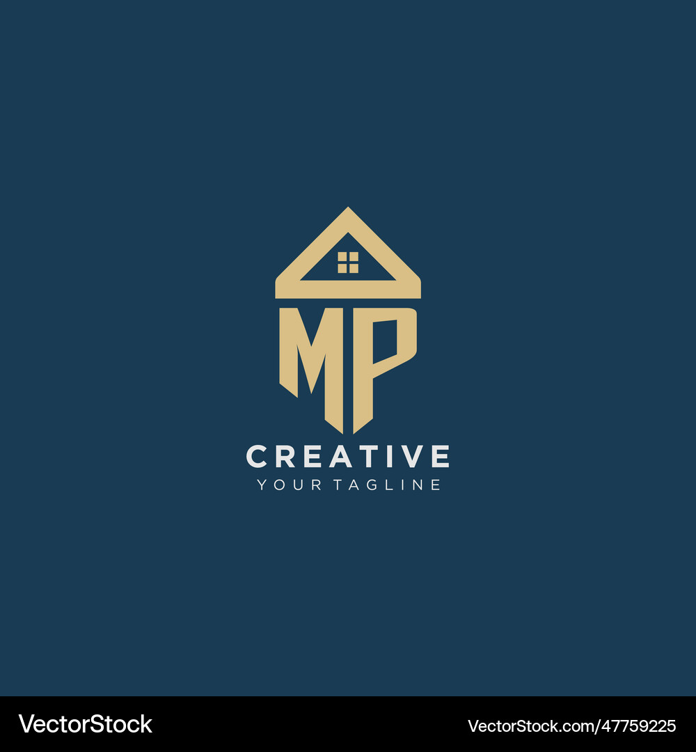 Initial letter mp with simple house roof creative Vector Image