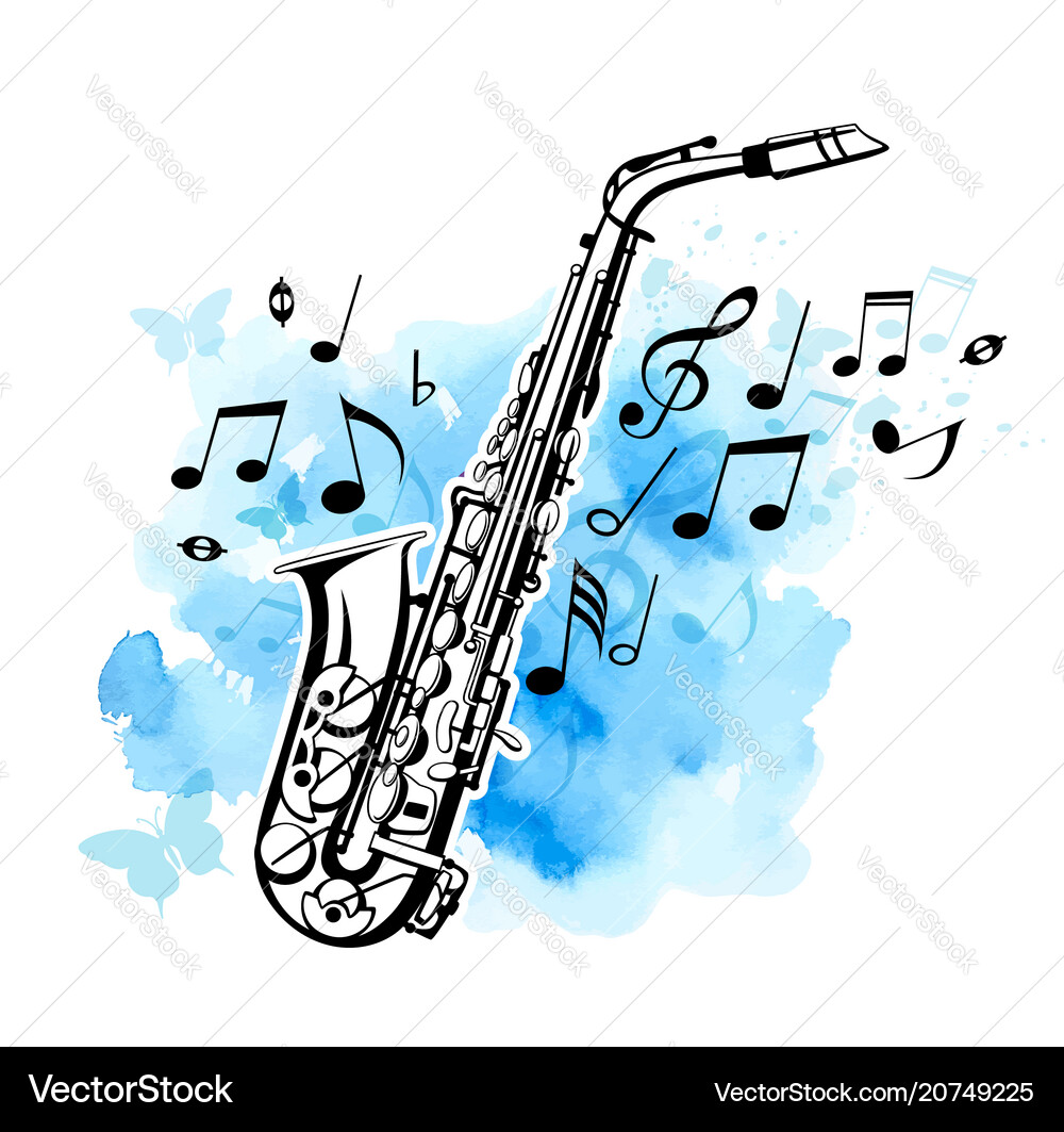 Saxophone on a blue watercolor background Vector Image