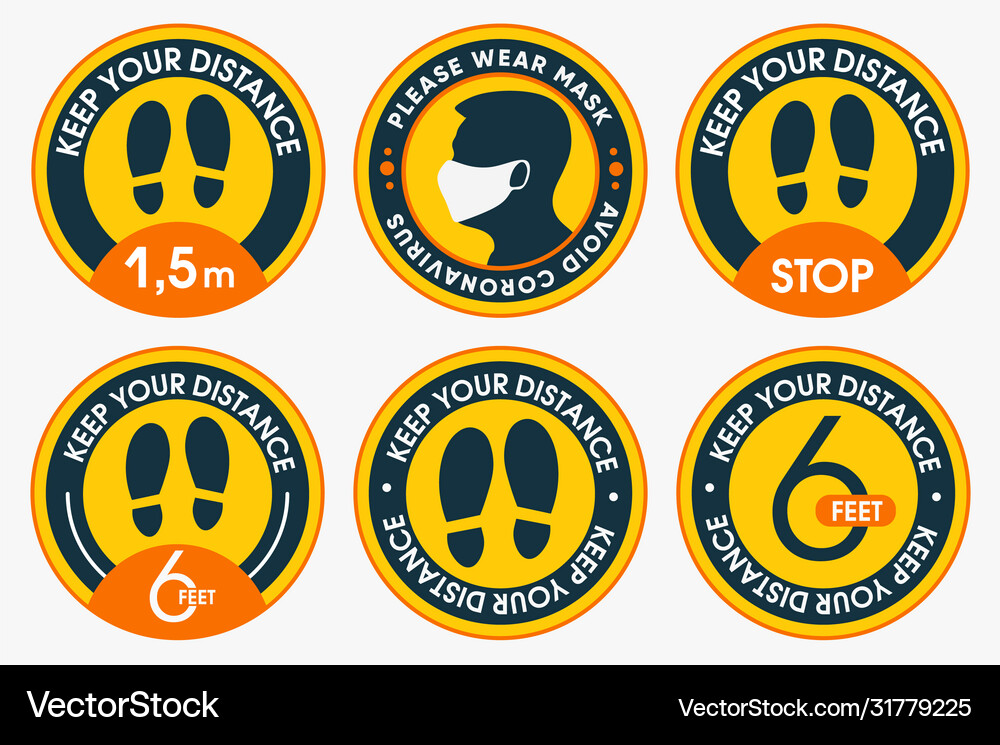 Social Distancing Floor Stickers Royalty Free Vector Image