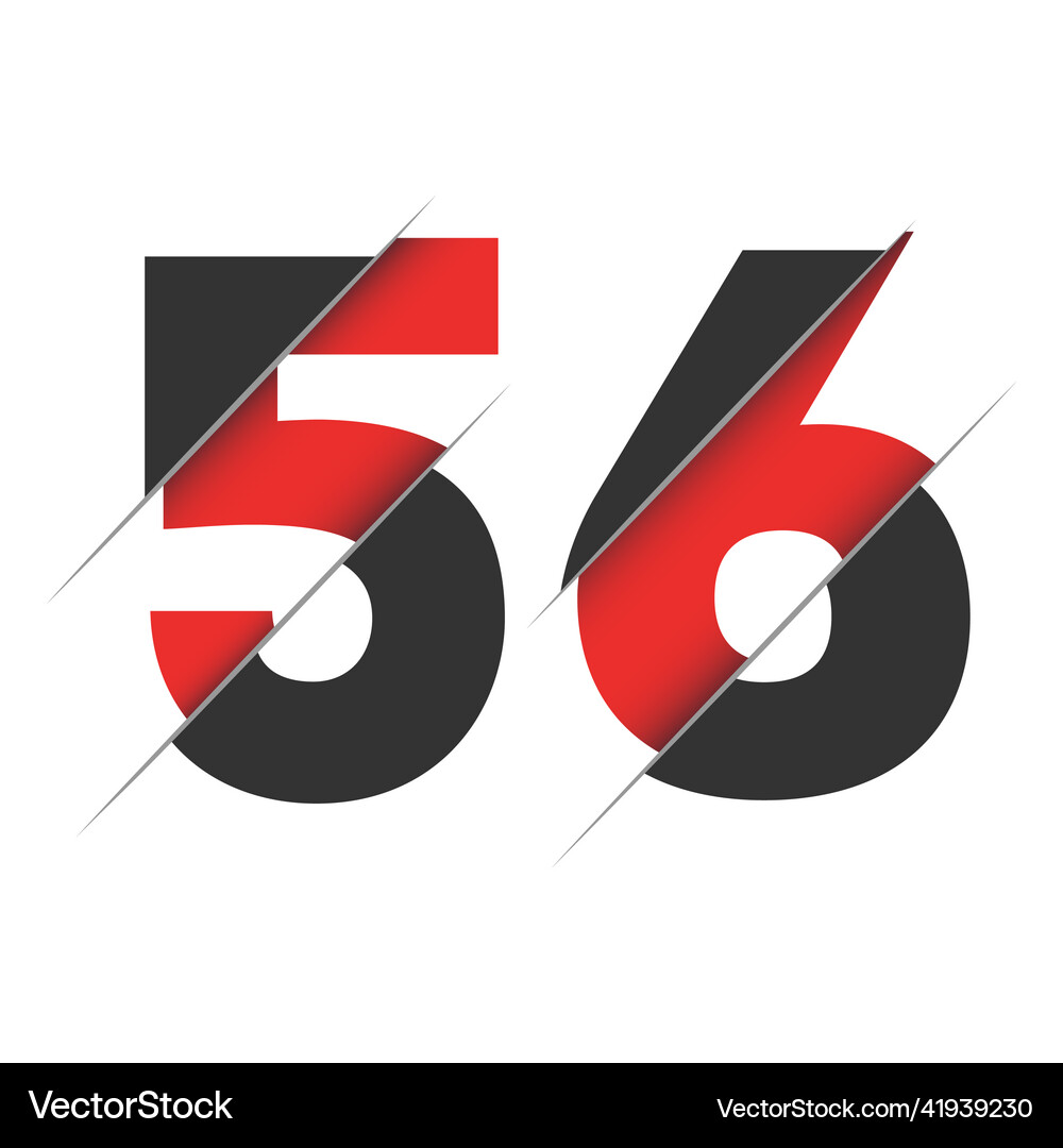 56 5 6 number logo design with a creative cut Vector Image