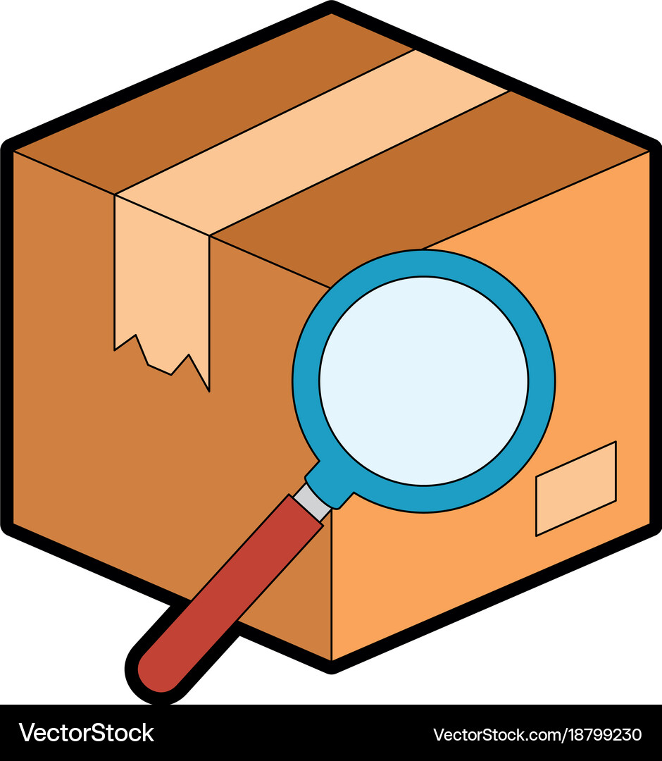 Carton box with magnifying glass Royalty Free Vector Image