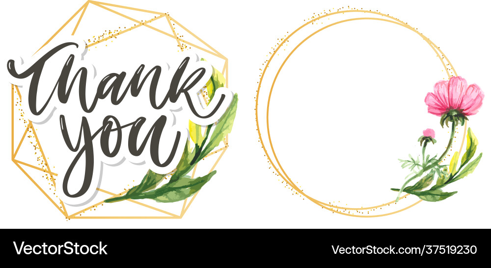 Cute thank you script card flowers letter text Vector Image