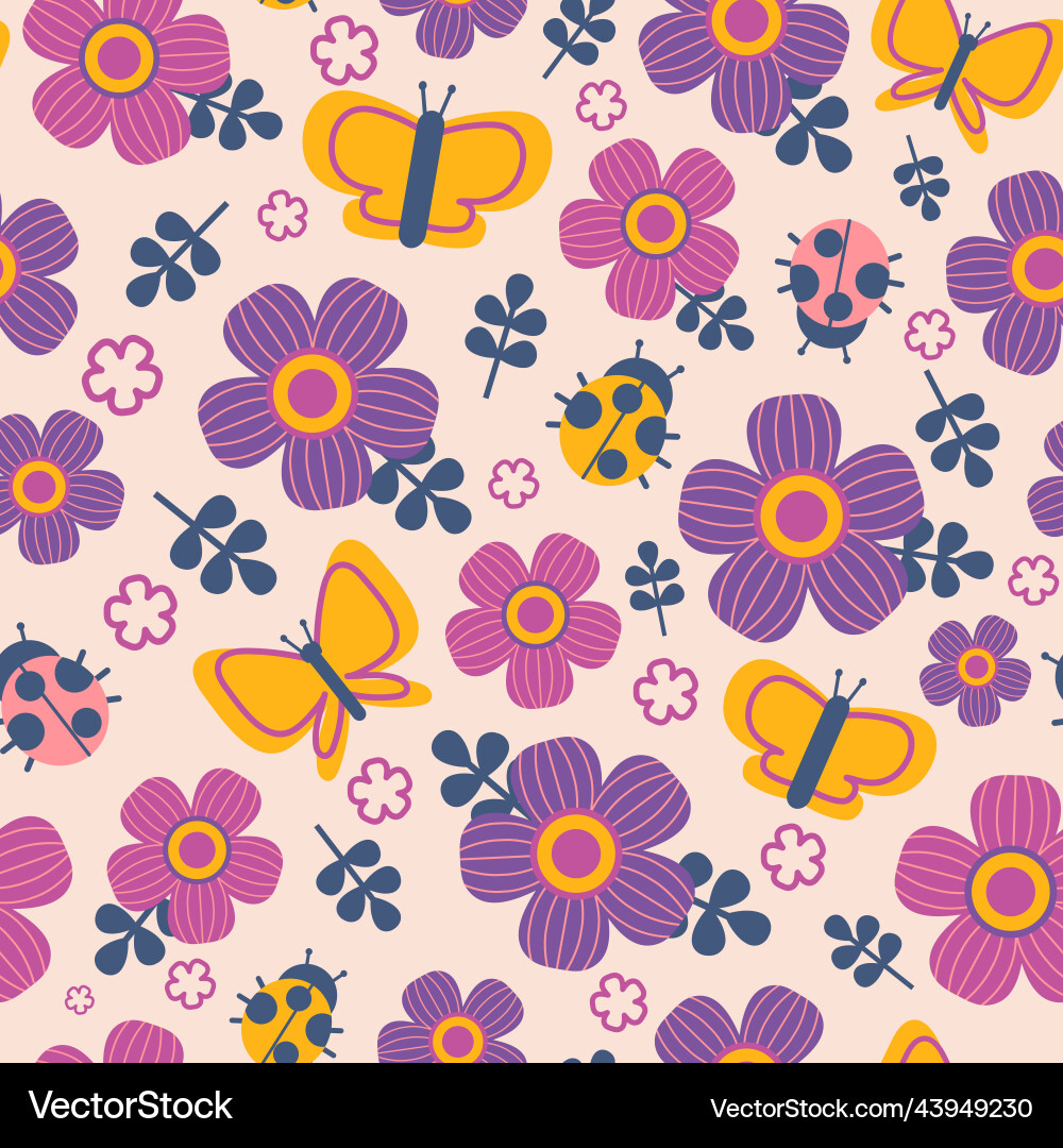 Flowers and butterflies pattern seamless print Vector Image