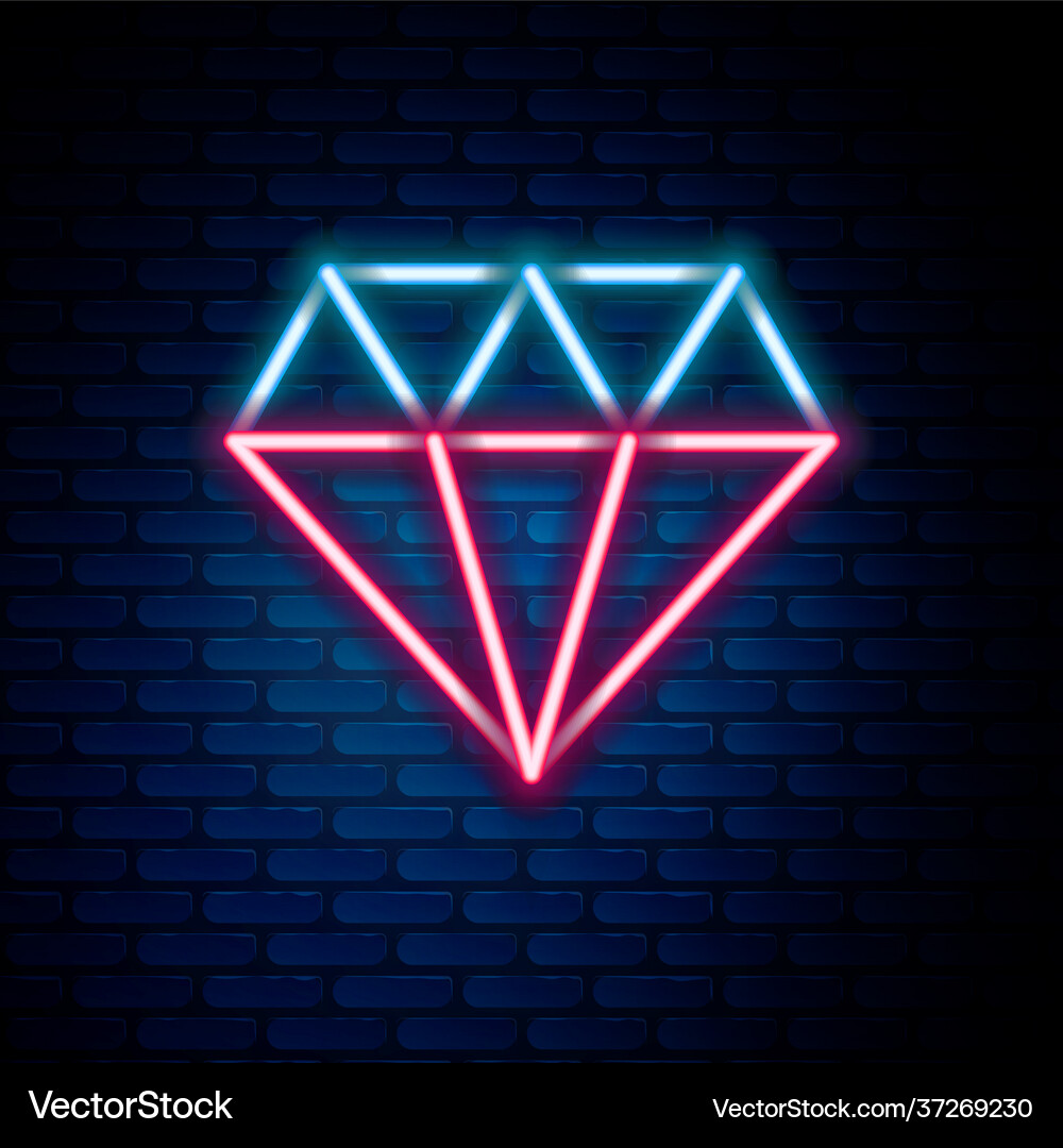 Glowing neon line diamond icon isolated on brick Vector Image