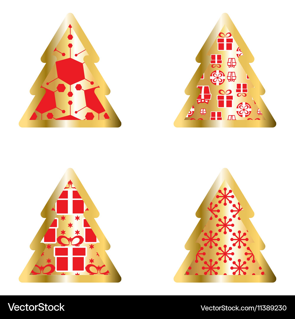 Gold and red christmas tree icon set Royalty Free Vector