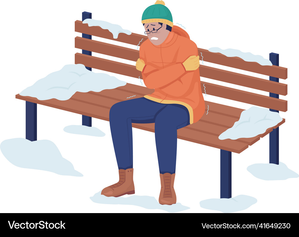 Man freezing outside semi flat color character Vector Image