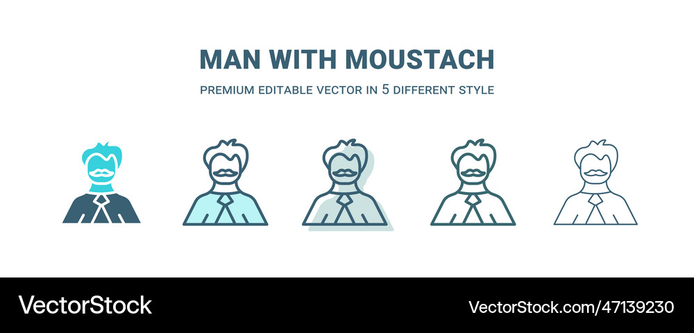 Man with moustach icon in 5 different style Vector Image